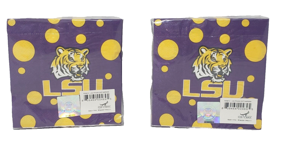 LSU Tigers Set of (2) 50 Count Pack of Team Logo Cocktail Napkins Oxbay ...