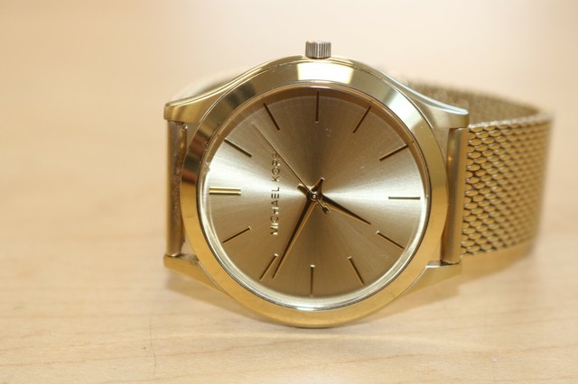 Michael Kors Slim Runway Mesh 44 mm Stainless Steel Case Women's Gold ...