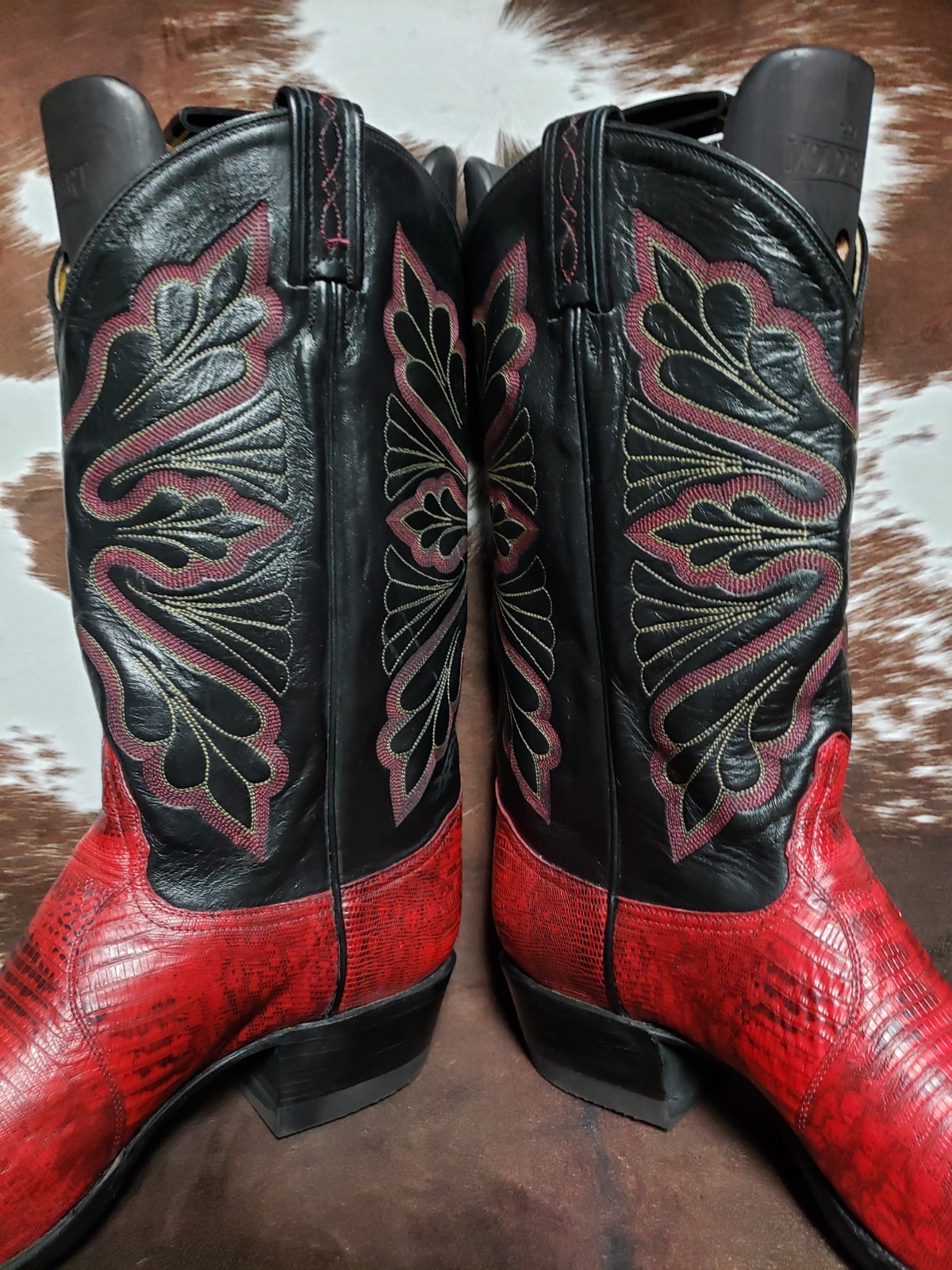 Tony Lama New Vintage Gold Label Spotted Lizard Red Cowboy Boots Mens ...
