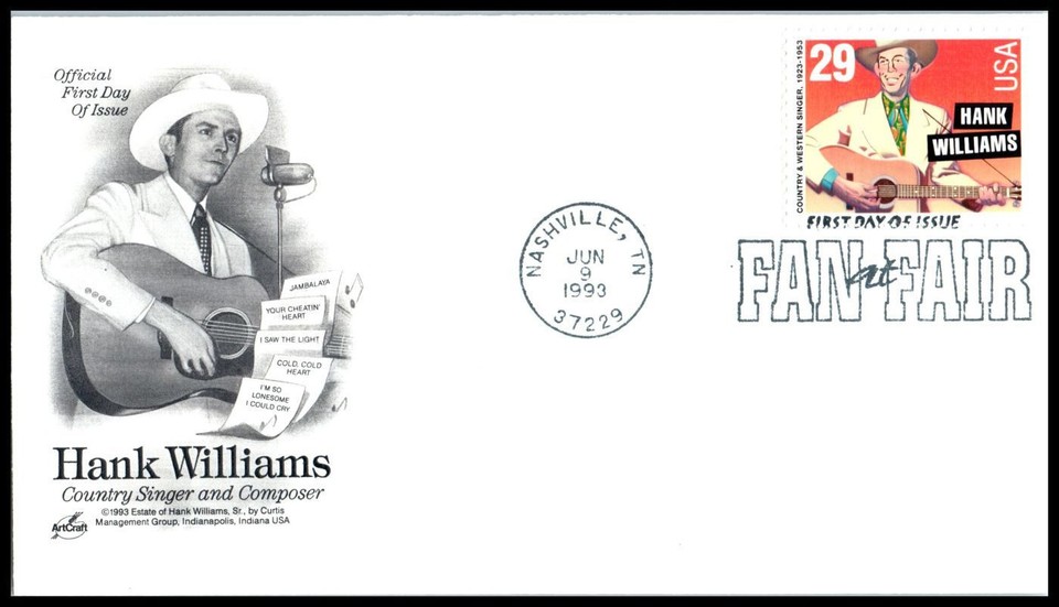 1995 American Music Sc 2723 Hank Williams sheet single stamp ArtCraft ...