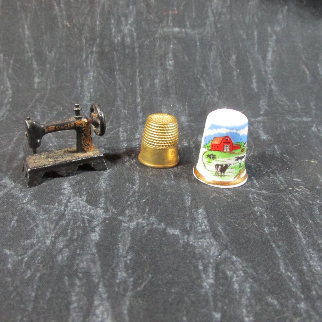 Pair Vintage England Thimbles Brass, Birchcroft & Miniature Singer ...