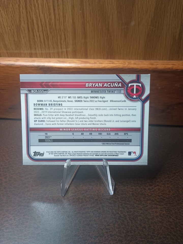 Bryan Acuna 2022 Bowman Chrome 1st Chrome Prospects #BCP-151 Minnesota ...