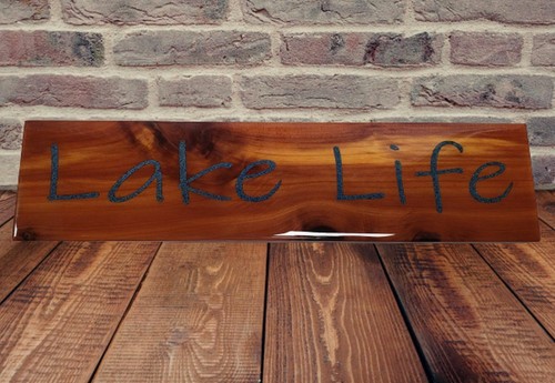 Lake Life Cabin Den Red Cedar Wood Metal Flake Display Sign Handmade ...