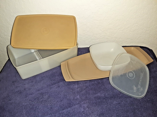 Tupperware 713-2 “Pak N Store” Container, Serv-Ette Veggie & Dip Tray ...