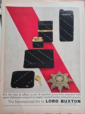 1958 Lord buxton international set black wallet cigarette lighter key ...