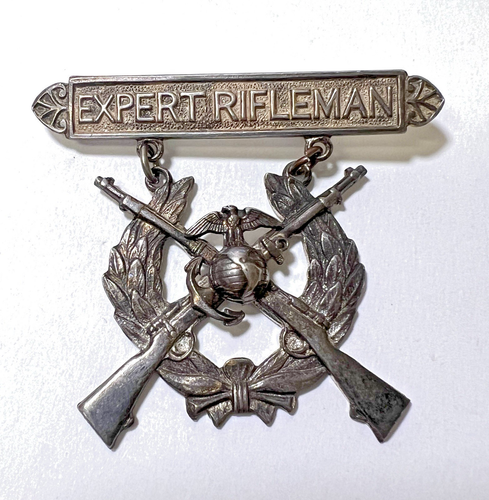 WWI U.S. Marine Corps USMC Expert Rifleman Badge Eagle Globe Sterling ...