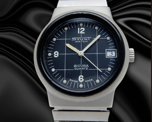 SICURA STUNT WATCH MODEL DEPOSE 8500 Black Dial Quartz Vintage Watch ...