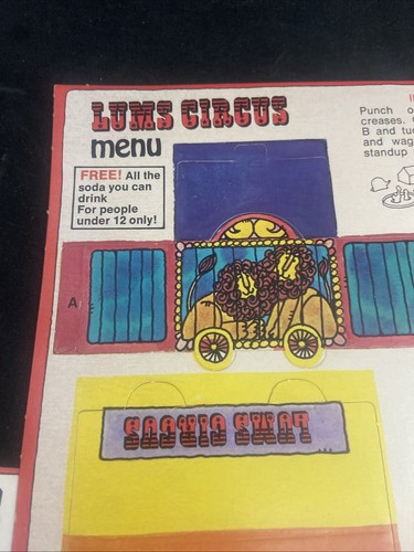 LUMS CHILDRENS MENUS 1960s/1970s CIRCUS PUNCH OUT | eBay