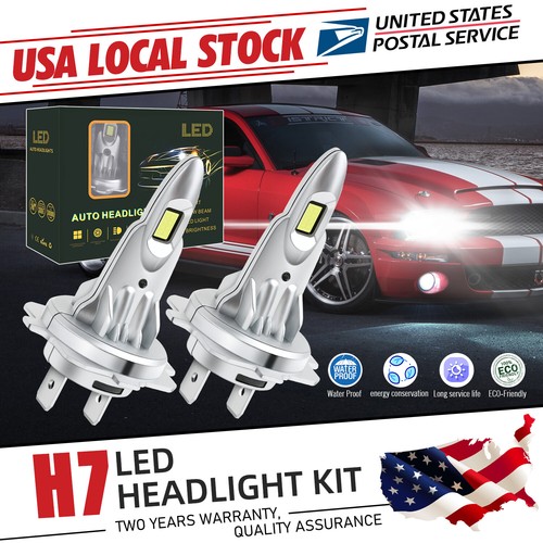 2Pcs H7 LED Headlight Bulb High or Low Beam 30000LM 6000K Ultra Bright ...