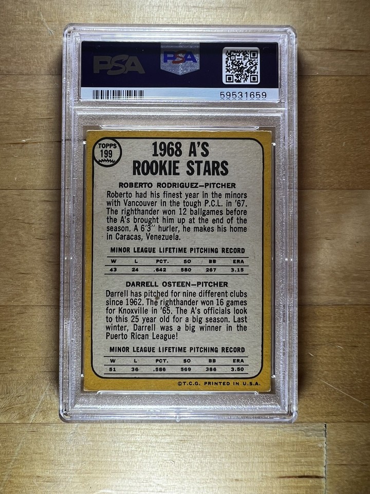 1968 Topps A’s Rookie Stars #199 Darrell Osteen Roberto Rodriguez PSA 4 ...