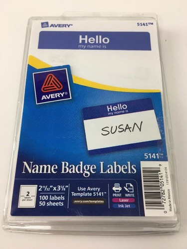 Avery 5141 Write Hello My Name Is Name Badges Blue & White 100 ...