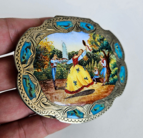 Antique Italian 800 Sterling Silver Compact Pastoral Scene Enamel ...