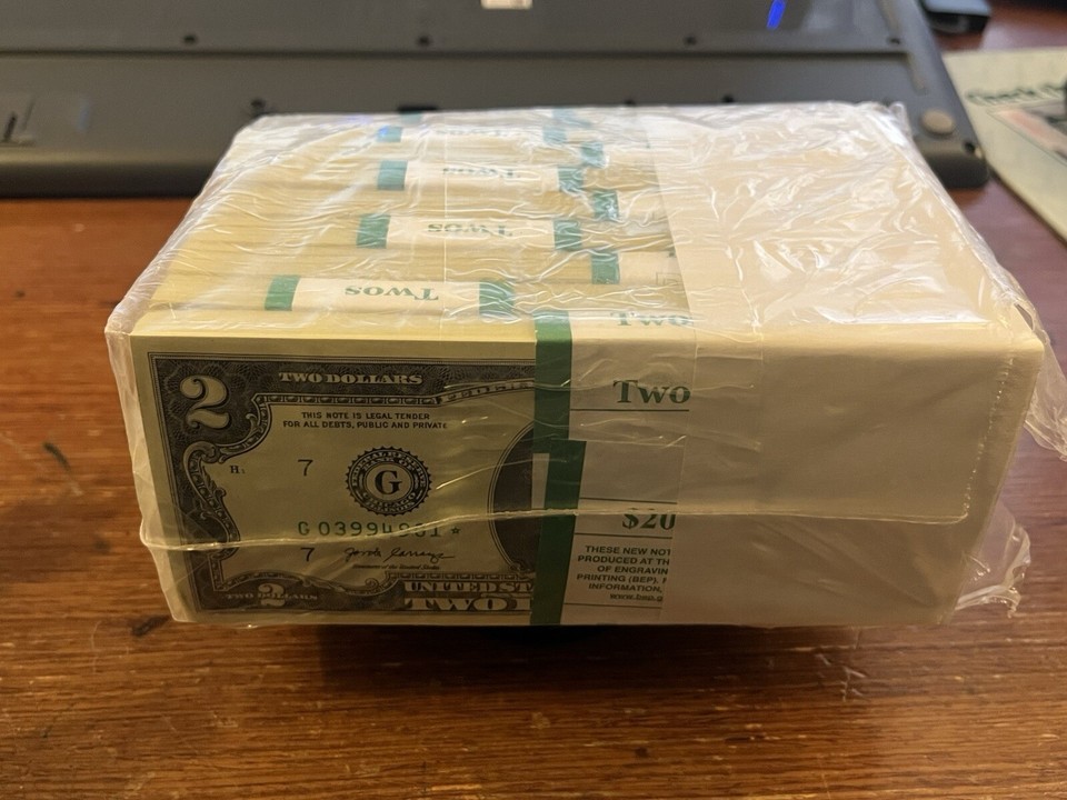 LOT of 100, $2 Star Notes Uncirculated Consecutive Strap BEP Pack ...