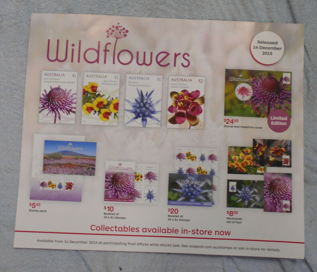 #P12. 2015 AUSTRALIA POST ADVERTISING POSTER FOR FLOWER RELATED STAMPS ...