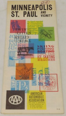 1971 AAA AUTO CLUB Road Map MINNEAPOLIS ST. PAUL & Vicinity Minnesota ...