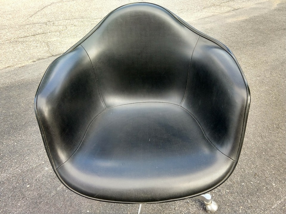 Mid-Century Modern Herman Miller Rolling Black Leather Armchair Desk ...