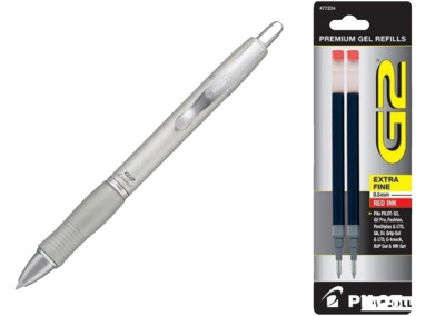 Pilot G2 Limited Metal Gel Pen .7mm Silver Barrel 0.5mm Red Refill ...