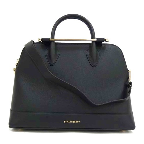 STRATHBERRY Leather Bag Black Handbag Hardware Color Gold Zipper Used ...