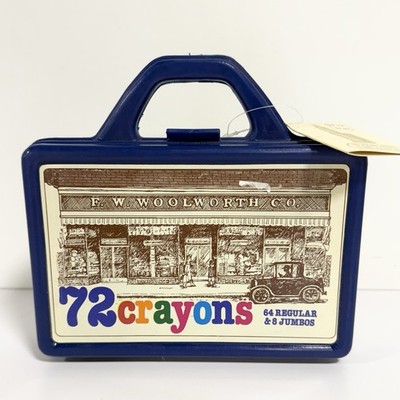 Vintage F.W. Woolworth Co. Crayon set Blue Box Carry Case With Tag ...