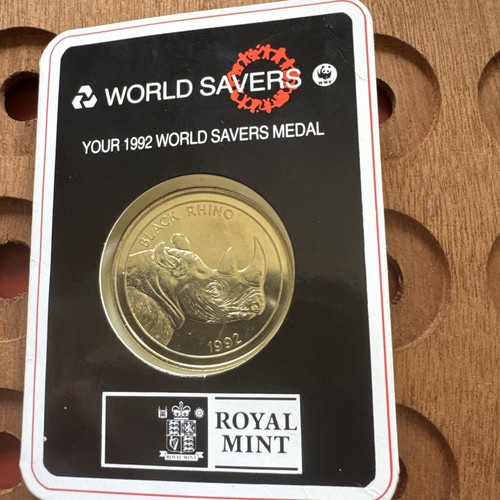 1992 ROYAL MINT (UK) WORLD SAVERS MEDAL (COIN) RHINO NATWEST BANK WWF ...