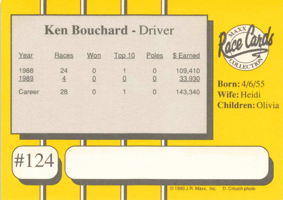 Ken Bouchard 1990 Maxx #124 Whitcomb Racing | eBay