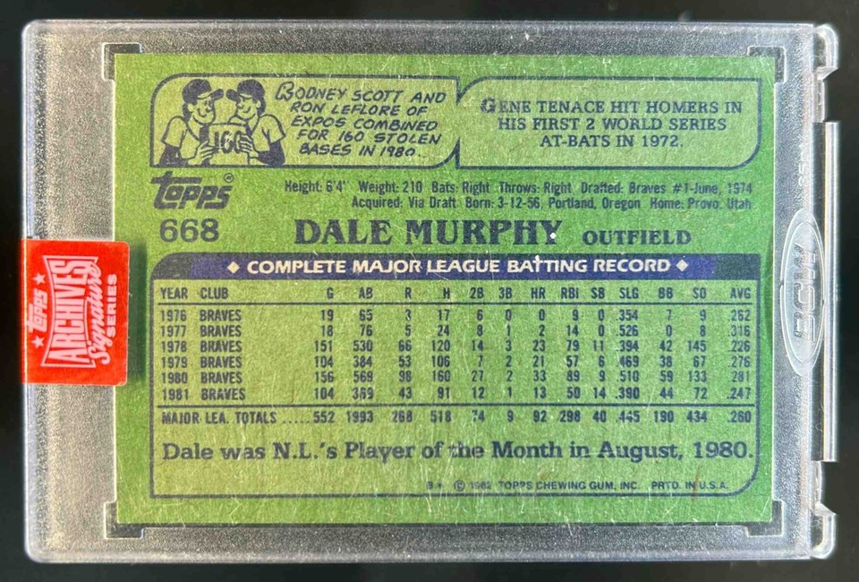 2019 Topps Archives Signature Series Dale Murphy Auto Autograph #17/32 ...