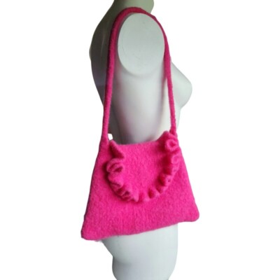 Hand Made Custom Pink Wool Hand Knitted Purse Bag Shoulder Purse | eBay