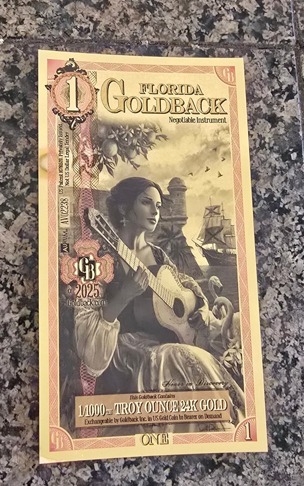 Lot of five (5) Goldback foil notes with 1/1000 oz of .999 Gold per ...