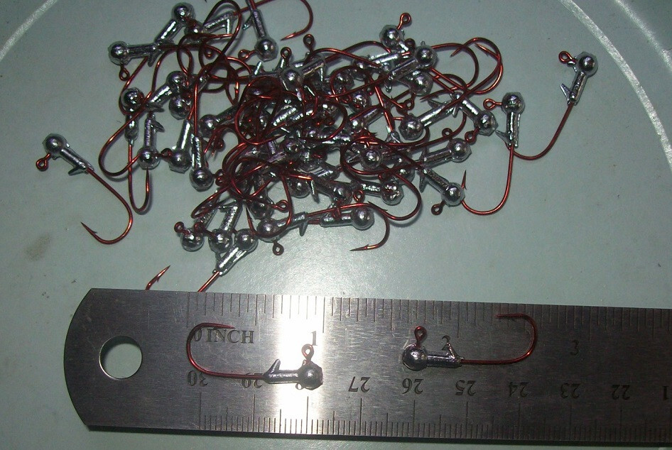 100 pak 1/32 oz jig heads #4 fishing Mustad Aberdeen RED HOOK same as ...