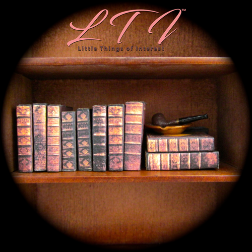 10 Pc OLD LIBRARY BOOKS Miniature Books 1:12 Scale Dollhouse Prop Faux ...