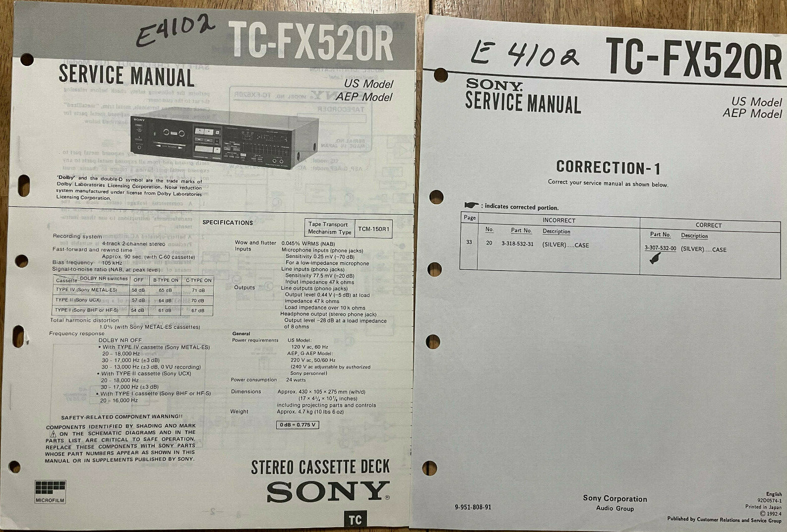 SONY TC-FX520R STEREO CASSETTE DECK ORIGINAL SERVICE MANUAL | eBay