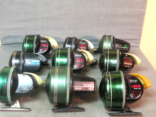 JOHNSON SPINCAST FISHING REELS/9 EACH ASSORTED MODELS/ SABRA, TANGLE ...