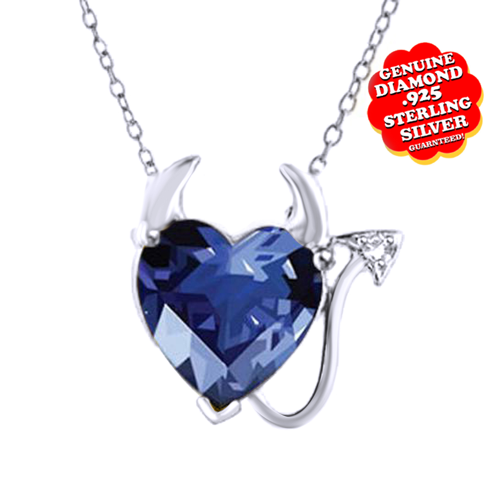 Devil Heart Pendant Necklace Blue Sapphire 14k White Gold Plated ...