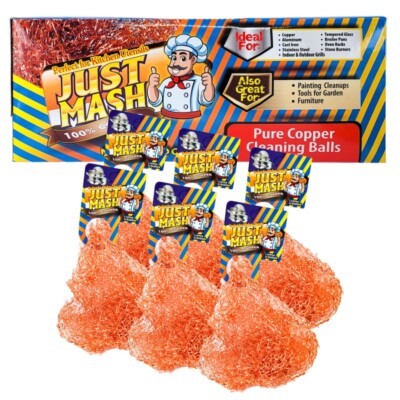 6-Pack Just Mash Copper Scrubbers Scrubbing Pads, For Pots Pans Stoves ...