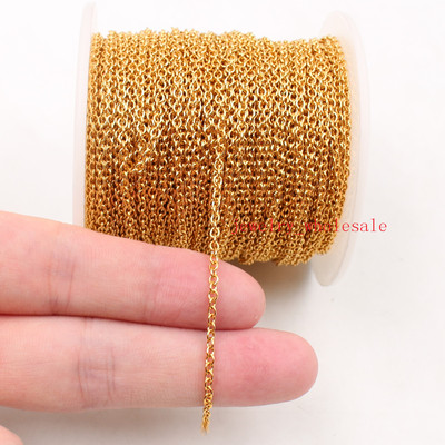 5m/20m/50m Lots Stainless Steel Gold 2.2mm Flat chain Jewelry Finding ...