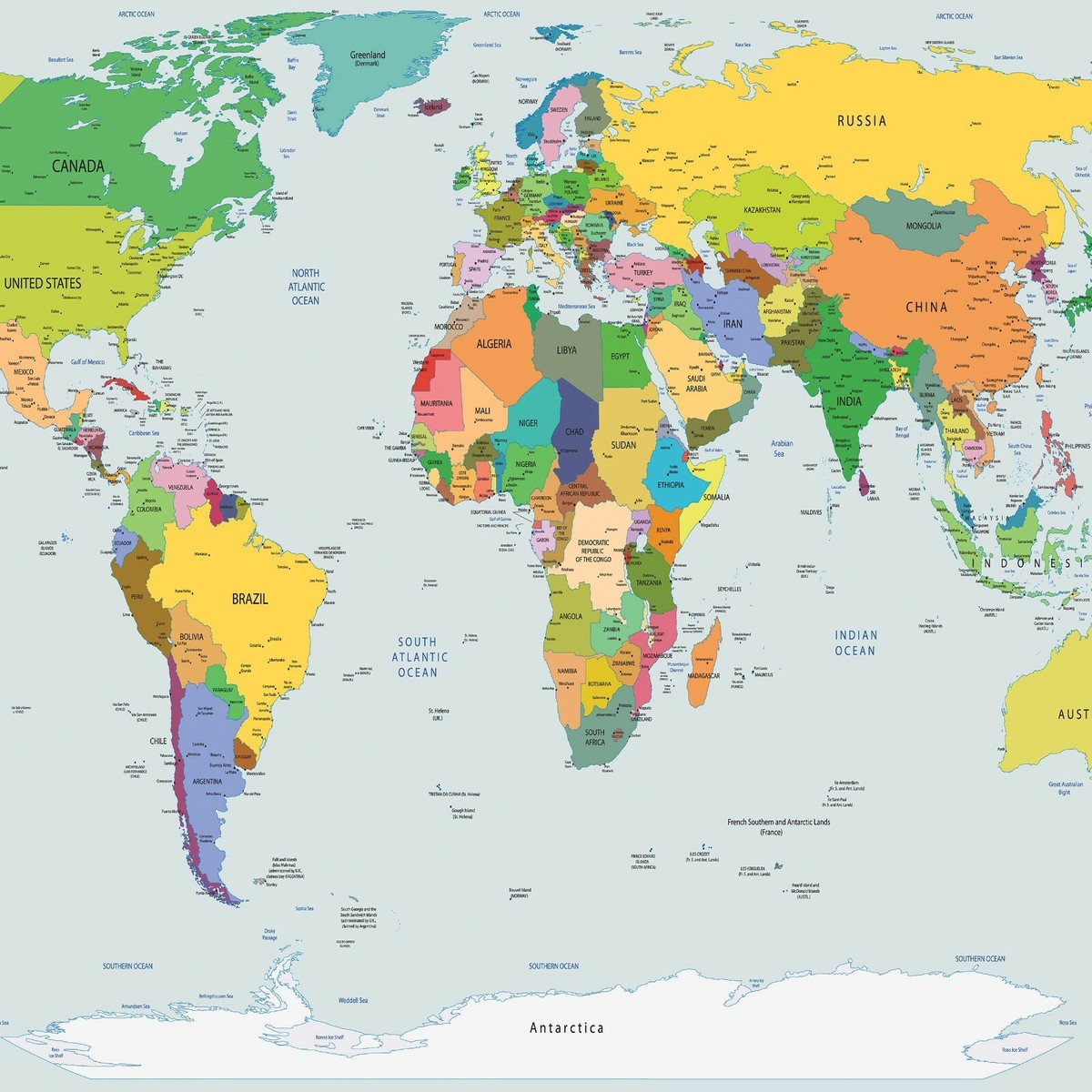 Weltkarte Mit Ländern Und Städten Platzset, Satz Von 4 Platzsets