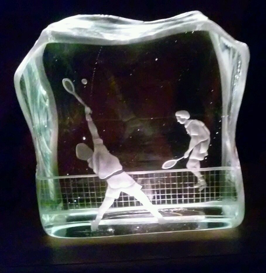 GLASS TENNIS SCULPTURE ETCHED SIGNED R. M. Yates '78 with Light box | eBay