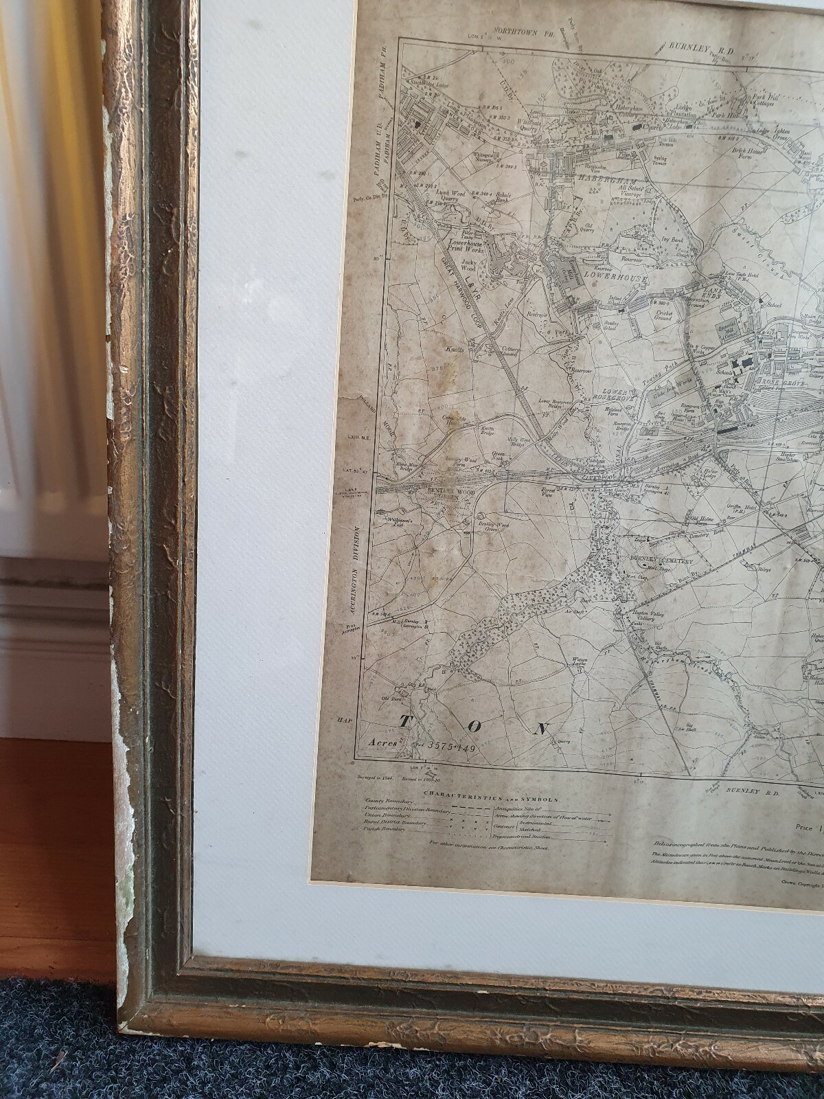 Original Old Framed Map of Burnley, Padiham (east), Lancashire 1914 ...