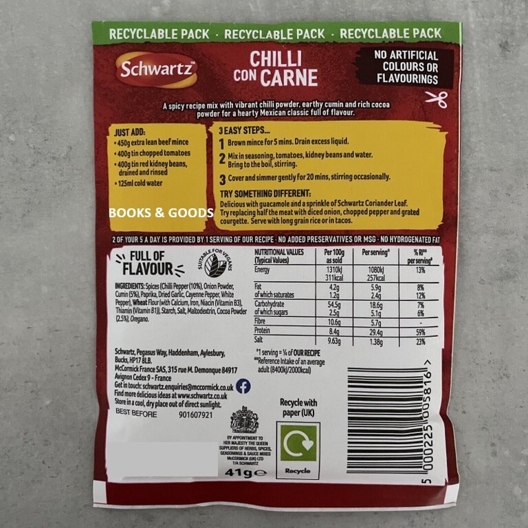 2 X 41g Schwartz Chilli Con Carne Recipe Cooking Spices Mix Hot Vegan ...