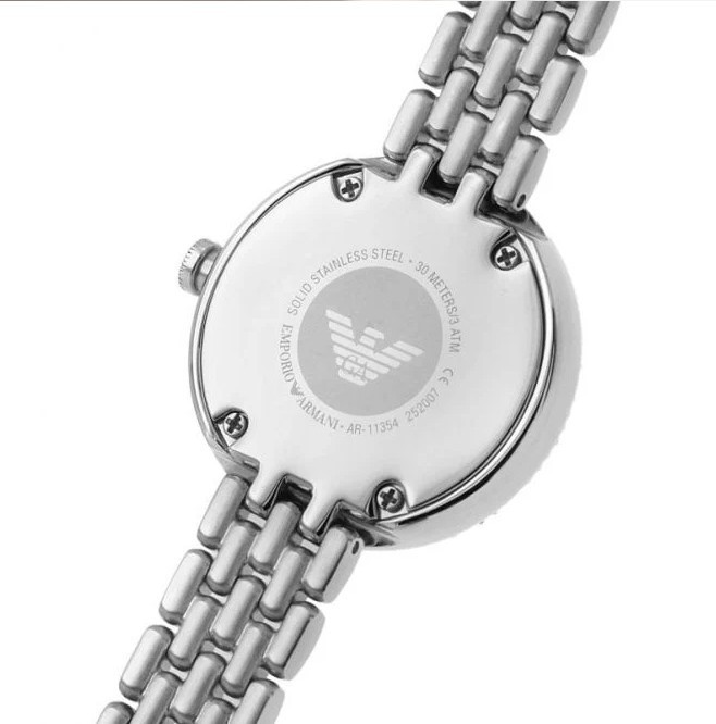 Emporio Armani AR1961 Silver Tone Blue MOP Dial Womens Retro Classic ...