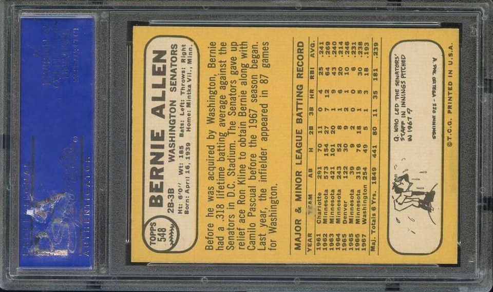 1968 TOPPS #548 BERNIE ALLEN PSA 9 SENATORS *B68537 | eBay