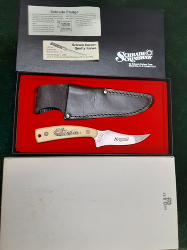 Vintage SCHRADE SC502 Scrimshaw Sharpfinger Fixed Blade Skinning Knife ...