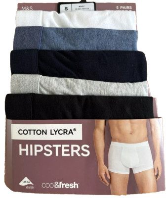 MENS M&S 5 PACK COTTON LYCRA HIPSTERS COOL & FRESH SIZE S SMALL MULTI ...