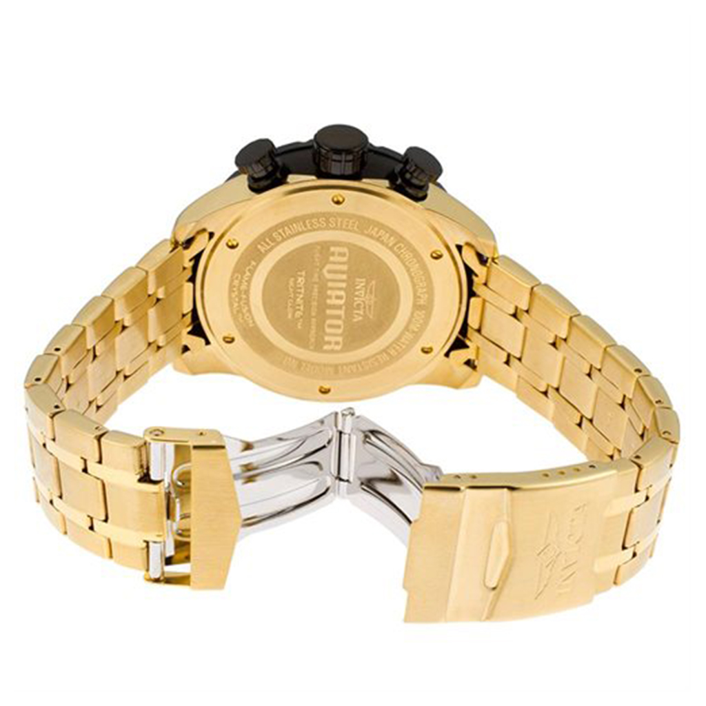 Invicta Men's Aviator 48mm Chronograph Gold Dial Stainless Steel Band ...