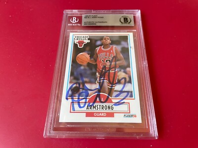 B.J. Armstrong Bulls 1990-91 Fleer Rookie Card Signed Auto BAS Slabbed ...