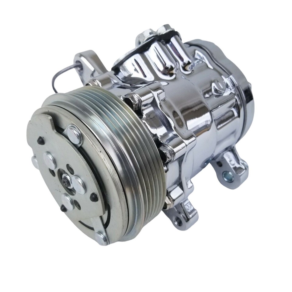 Chrome Mini Sanden SD7 7176 Style AC Compressor R134 Serpentine With ...