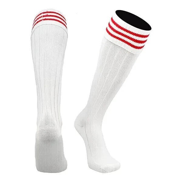 Pearsox Youth Unisex Euro 3 Stripe White Red Knee High Soccer Socks NWT ...