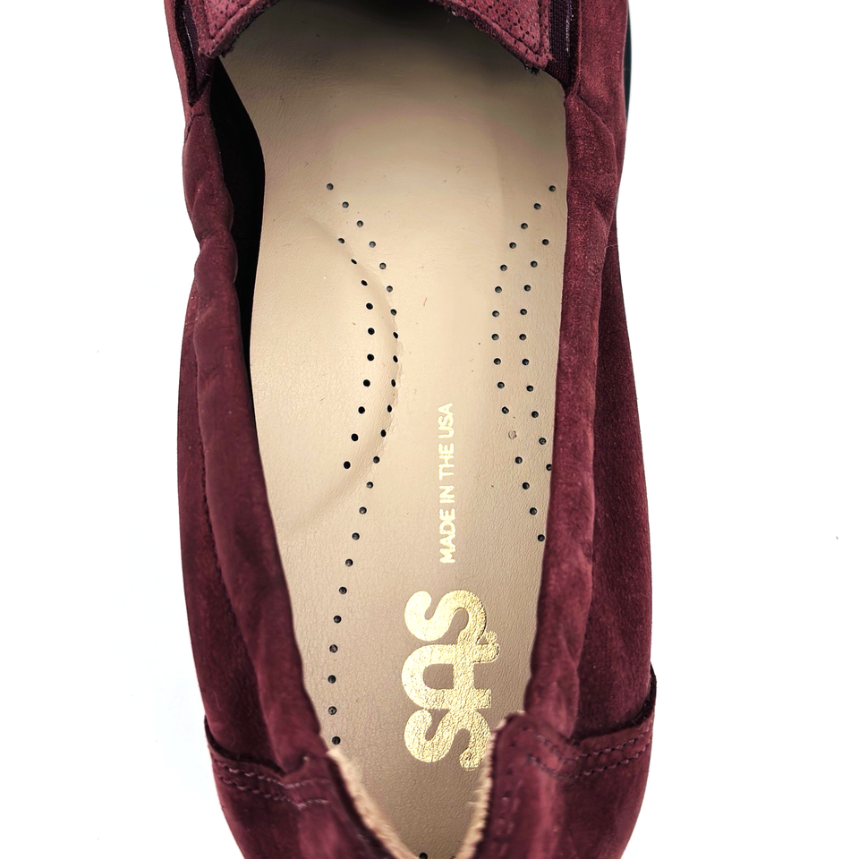 Womens 7.5 N Narrow SAS Hope Slip On Loafers Shoes Burgundy Red Suede ...