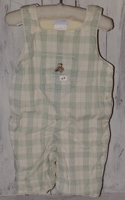 Jacadi Ivory Beige Green Plaid Teddy Bear Overall Pants 6 months 67 3-6 ...