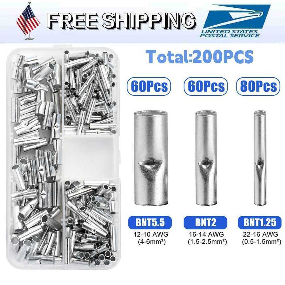 50/300Pcs Copper Bare Wire Splice Terminals Uninsulated Ferrules Crimp ...